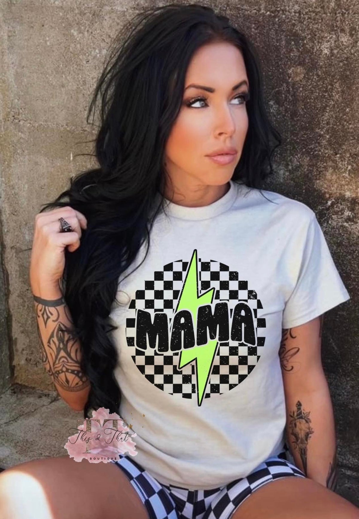 Mama Neon Green Lightning Bolt on Sand - This & That Boutique